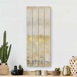 Bilderwelten Holzbild originell weiss Abstrakt nat&uuml;rlicher Effekt - Goldene Farbfelder I - Deko Wohnzimmer Schlafzimmer