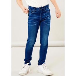 name it Jungen Slim-fit-Jeans "NKMTHEO XSLIM JEANS", blau, Gr. 152, Abriebeffekte, Denim/Jeans, Obermaterial: 41% Viskose, 31% Baumwolle, 25%