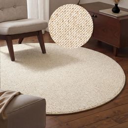 Teppich Hanse Home, H:12mm &Oslash;:133cm, beige, Kunstfaser, Wohnzimmer, Teppiche, "Wolly 2", Flachgewebe, L&auml;ufer, Skandi, Woll-Optik, Esszimmer,