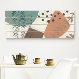 Bilderwelten Holzbild originell beige Abstrakt nat&uuml;rlicher Effekt - Karneval der Formen in Lachs I - Deko Wohnzimmer Schlafzimmer