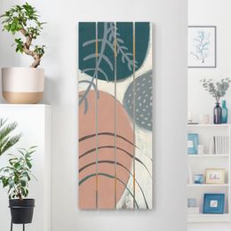 Bilderwelten Holzbild originell blau Abstrakt nat&uuml;rlicher Effekt - Karneval der Formen in Petrol II - Deko Wohnzimmer Schlafzimmer