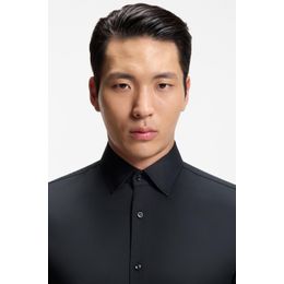 BOSS Herren Businesshemd "HANK", schwarz, Gr. 42, unifarben, Web, Obermaterial: 92% Polyamid, 8% Elasthan, Hemden, Slim-Fit, aus funktionalem