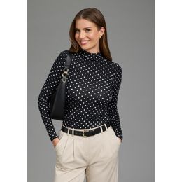 Laura Scott Damen Langarmshirt "mit Punkten und Stehkragen", schwarz-wei&szlig;, Gr. 36, gepunktet, Jersey, Obermaterial: 95% Viskose, 5% Elasthan, Shirts,