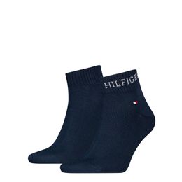 Tommy Hilfiger Herren Kurzsocken "TH MEN QUARTER 2P HILFIGER TAB", Gr. 39, blau, Baumwollmischung, Socken, Logo-Flag und Schriftzug