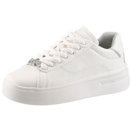 Replay Damen Plateausneaker, Gr. 39, wei&szlig;, Lederimitat, unifarben, Basic, Schuhe, Halbschuh, Freizeitsneaker, Schn&uuml;rschuh mit Monogramm-Pr&auml;gungen