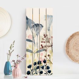 Bilderwelten Holzbild Blumen weiss Landhaus Aquarell - Wildblumen Aquarell I - Deko Wohnzimmer Schlafzimmer