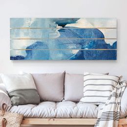 Bilderwelten Holzbild originell blau Abstrakt Aquarell - Nordk&uuml;ste II - Deko Wohnzimmer Schlafzimmer