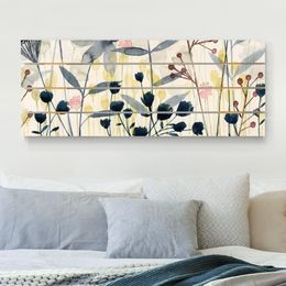 Bilderwelten Holzbild Blumen petrol Landhaus Aquarell - Wildblumen Aquarell II - Pflanzen Wohnzimmer Schlafzimmer