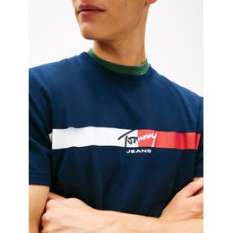 Tommy Jeans Herren T-Shirt "TJM REGULAR FIT SIGNATURE STRIPE"schwarz night navy, Gr. S, unifarben, Single Jersey, Obermaterial: 100% Baumwolle,