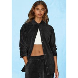 Buffalo Damen Blusenshirt, Gr. 40, schwarz, Cord, Obermaterial: 62% Baumwolle, 36% Polyester, 2% Elasthan, unifarben, Shirts, mit weicher