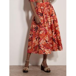 Apricot Tropical Leaf Patchwork Cotton Midi Skirt ' ' Damen Gr&ouml;&szlig;e 44 rot