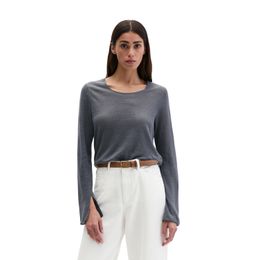 Marc O'Polo MARC O'POLO Damen Strickpullover "mit Rundhalsausschnitt", grau, Gr. S, unifarben, Obermaterial: 100% Leinen, Pullover