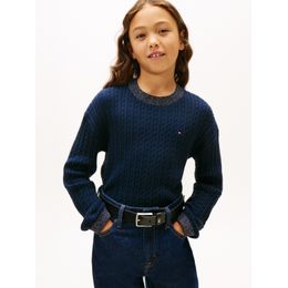 Tommy Hilfiger M&auml;dchen Strickpullover, blau, Gr. 10, unifarben, Strick, Obermaterial: 92% Baumwolle, 6% Viskose, 2% Polyester, Pullover, Regular fit,