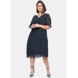 sheego Damen Chiffonkleid "Chiffonkleid", blau, Gr. 56, unifarben, 100% Polyester, Kleider