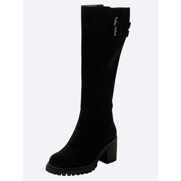 sheego Damen Weitschaftstiefel, Gr. 41, schwarz, Leder, Veloursleder, Schuhe
