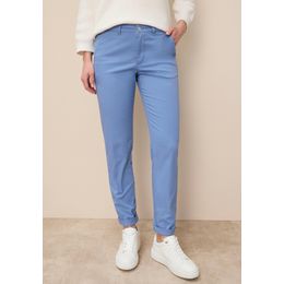 Tamaris Damen Chinohose, blau, Basic, Gr. 40, unifarben, Web, Obermaterial: 98% Baumwolle, 2% Elasthan, Hosen, mit figurbetonter Passform