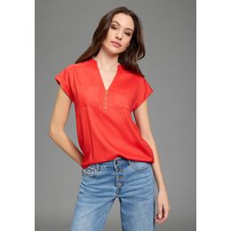 Bruno Banani Damen Kurzarmbluse, rot, Gr. 44, unifarben, Web, Obermaterial: 100% Viskose, Blusen, mit Rei&szlig;verschluss, figurumspielende Passform,