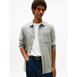 Tommy Jeans Herren Flanellhemd "TJM FLANNEL", grau, Gr. M, Flanell, Obermaterial: 100% Baumwolle, Hemden, regular fit, Langarmhemd, halbgespreizter