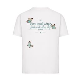 MISS TEE Damen T-Shirt "Miss Tee Even Small Wing Find Wide Blue Sky Tee"wei&szlig;, Gr. S, bedruckt, 100% Baumwolle, Shirts