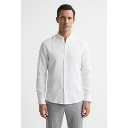BOSS Orange Herren Langarmhemd "Race", wei&szlig;, Gr. L, unifarben, Web, Obermaterial: 100% Leinen, Hemden, aus reinem Leinen mit Stehkragen
