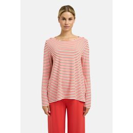 Milano Italy Damen Langarmshirt, rot, Gr. S, gestreift, Single Jersey, Material: 75% Viskose, 20% Polyester, 5% Elasthan, Shirts, mit Seitenschlitze