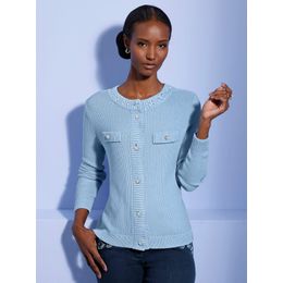 CR&Eacute;ATION L CREATION L Damen Strickjacke, blau, Gr. 40, unifarben, 50% Baumwolle, 50% Modal, Strickjacken