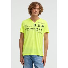 CAMP DAVID Herren Rundhalsshirt, gelb, Gr. S, bedruckt, Single Jersey, Material: Grundmaterial: 100% Polyester, Ausbrenner: 100% Baumwolle, Shirts,