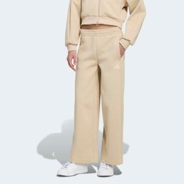 Jungen Sporthose "FUTURE ICONS 3-STREIFEN MIT WEITEM BEIN", beige, Gr. 128, adidas Sportswear, Obermaterial: 67% Polyester, 33% Baumwolle, Hosen