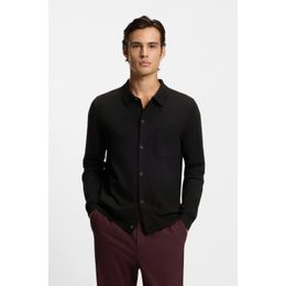 Hugo Herren Strickjacke "San Jordan-CV", schwarz, Gr. M, unifarben, Strick, Obermaterial: 72% Viskose, 28% Polyester, Strickjacken, Polokragen