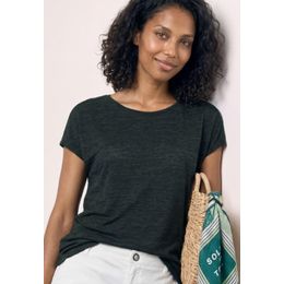 Street One Damen Shirttop, gr&uuml;n, Gr. 40, meliert, Jersey, Obermaterial: 55% Polyester, 45% Viskose, Tops, Sommershirt mit Boat Neck und Smok-Detail