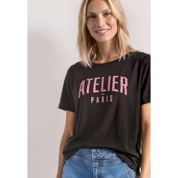 Street One Damen T-Shirt, schwarz, Gr. 40, bedruckt, Web, 100% Baumwolle, Shirts, aus reiner Baumwolle