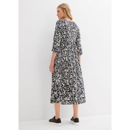 bonprix Damen Midikleidschwarz, wollwei&szlig; bedruckt, Gr. 46, Obermaterial: 100% Viskose, Kleider, aus Viskose, Midil&auml;nge, Regular Fit, mit Taschen