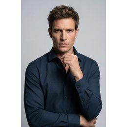 OLYMP Herren Langarmhemd "Luxor", blau, Gr. 47, Web, Obermaterial: 100% Baumwolle, Hemden, Businesshemd, modern fit, New-Kentkragen