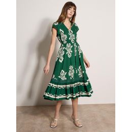 Apricot Damen Midikleid "Midi-Kleid mit Folk-Blumenmuster", gr&uuml;n, Gr. 38, gebl&uuml;mt, gewebt, Obermaterial: 87% Viskose CV. 13% Nylon NY., Kleider, mit