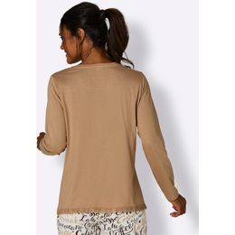 w&auml;schepur W&Auml;SCHEPUR Damen Pyjamaoberteil "Schlafanzug-Shirt", Gr. 48, beige, 50% Baumwolle, 50% Modal, unifarben, Shirts