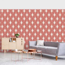 Bilderwelten Fototapete Vliestapete Vintage Wandtapete rosa - Retro Muster mit gl&auml;nzenden Tropfen in koralle - Geometrisch Wohnzimmer Schlafzimmer