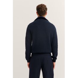 Bugatti Herren Troyer "Regular Fit", blau, Gr. S, unifarben, Rippstrick, 80% Wolle, 20% Polyamid, Pullover, mit Ripp-Struktur & hohem Stehkragen