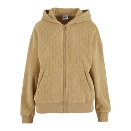 Urban Classics Damen Sweatjacke "Urban Classics Ladies Jacquard Velvet Oversized Zip Hoody", beige, Gr. S, 100% Polyester, Sweatjacken