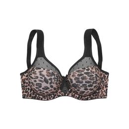 Damen Minimizer-BH, NUANCE BY LASCANA, Gr. 100leo, schwarz, Trikot, Obermaterial: 77% Baumwolle, 17% Polyamid, 6% Elasthan, BHs, mit Leo-Druck aus