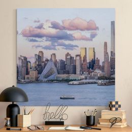 Bilderwelten Akustikbild New York Skyline am Abend mit Sonnenuntergang