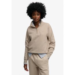Superdry Damen Sweatshirt "ESSENTIAL LOGO EMB HALF ZIP", beige, Gr. XS, unifarben, Sweatware, Obermaterial: 70% Baumwolle, 30% Polyester, Sweatshirts
