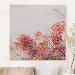 Bilderwelten Akustikbild Rosa Wand mit Blumen