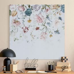 Bilderwelten Akustikbild Rankende Blumen mit Schmetterlingen Aquarell