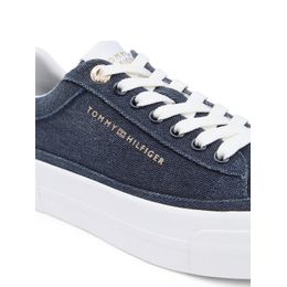 Tommy Hilfiger Damen Plateausneaker "TH FOXING PLATFORM WASHED CANVAS", Gr. 39dunkelblau, Textil, unifarben mit Farbeinsatz, Schuhe, Freizeitschuh,