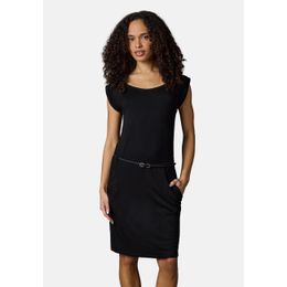 Ragwear Damen Sommerkleid "Tagg", schwarz, Gr. XL, Material: 95% Viskose, 5% Elasthan, Kleider, Damen Kurzarm-Kleid mit Tailleng&uuml;rtel und Taschen