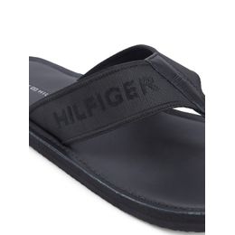 Tommy Hilfiger Herren Zehentrenner "HILFIGER LEATHER BEACH SANDAL", Gr. 40schwarz, Textil, Schuhe, Sommerschuh, Flat mit modischer Logostickerei
