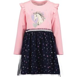 Blue Seven M&auml;dchen T&uuml;llkleid, rosa, Gr. 110, bedruckt, Jersey, Obermaterial: 95% Baumwolle, 5% Elasthan, Kleider, Baumwollmischung, Glitzerdruck