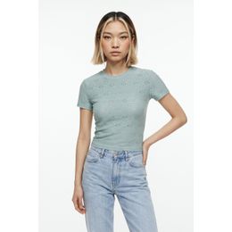 Only Damen T-Shirt "ONLSMILLA NEW S/S TOP JRS", gr&uuml;n, Gr. XL, gemustert, Jersey, Obermaterial: 95% Polyester, 5% Elasthan, Shirts, Materialmix, slim