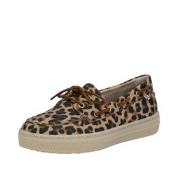 Rieker Damen Bootsschuh, Gr. 36, braun, Lederimitat, Schuhe, Schn&uuml;rer, Mokassin, Halbschuh im Leo-Look
