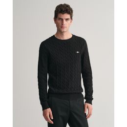 Gant Herren Strickpullover "COTTON CABLE C-NECK", schwarz, Gr. XL, Obermaterial: 100% Baumwolle, Pullover, mit Wappen-Logostickerei auf der Brust
